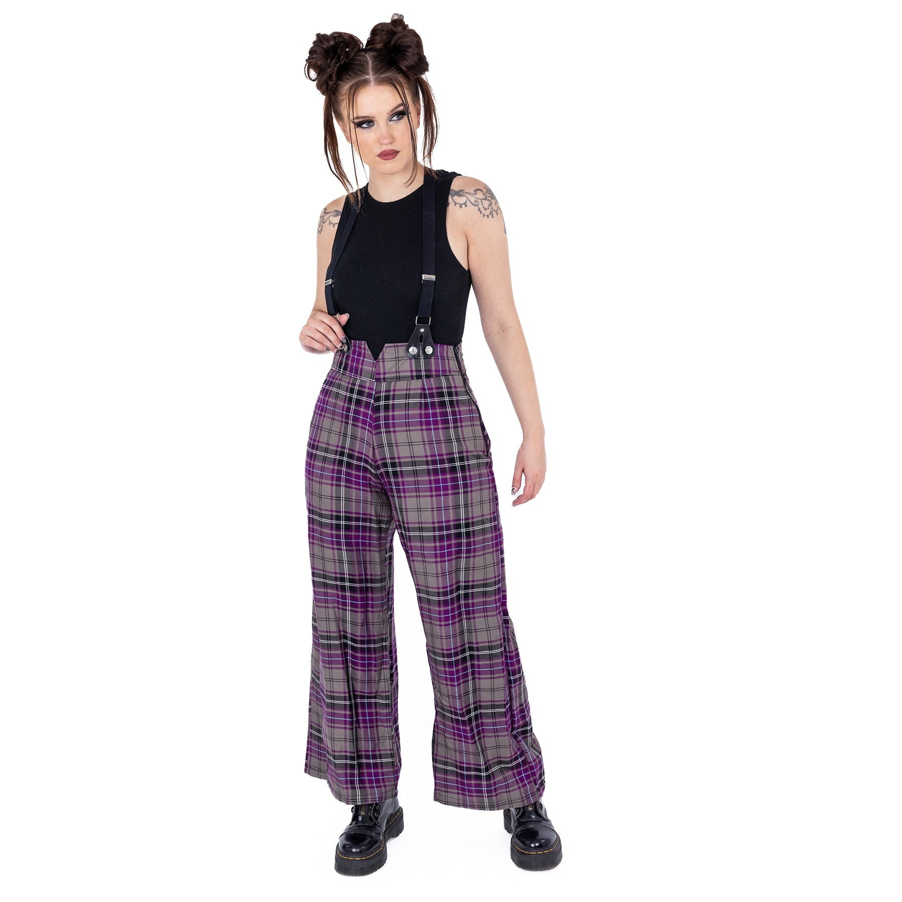 IMELDA PANTS - GREY/PURPLE CHECK – Innocent Clothing - Alternative ...